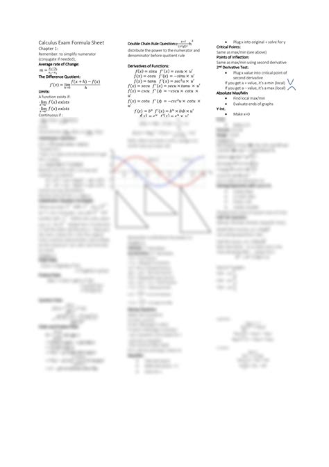 Solution Calculus Exam Formula Sheet Studypool