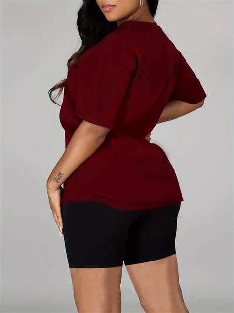 Letter Print Matching Two Piece Set Casual Short Sleeve T Temu United