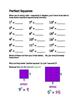 Perfect Squares And Cubes Worksheet Introduction To Exponents TpT
