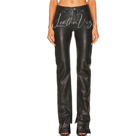 Classic Style Women Black Leather Pants Corporate Leather Trousers