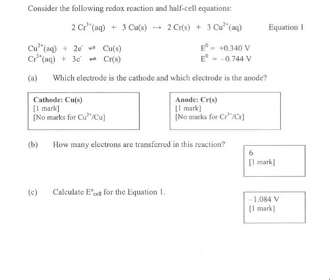 Solved Consider The Following Redox Reaction And Half Cell