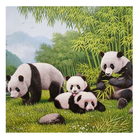 熊猫一家绘画熊猫的家绘画大山谷图库