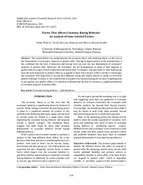 Pdf Factor That Affects Consumer Buying Behavior An Analysis Of Some