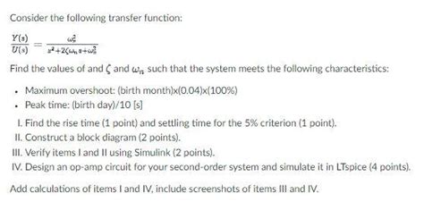 Consider The Following Transfer Function Chegg