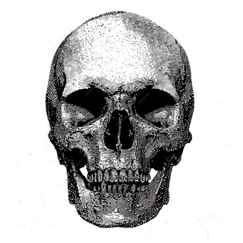 Detailed Grayscale Human Skull Illustration Premium Ai Generated Image