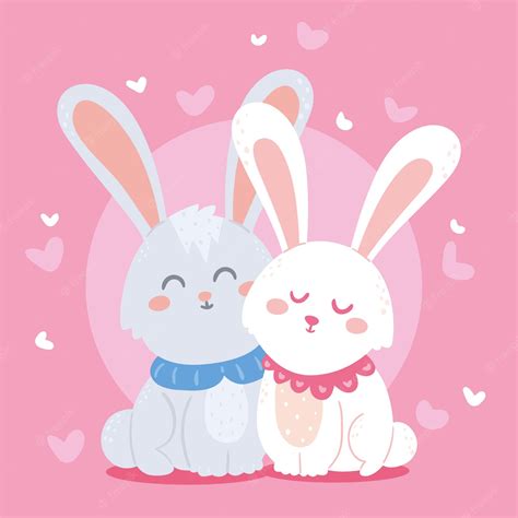 Linda Pareja De Conejos De San Valentín Vector Gratis