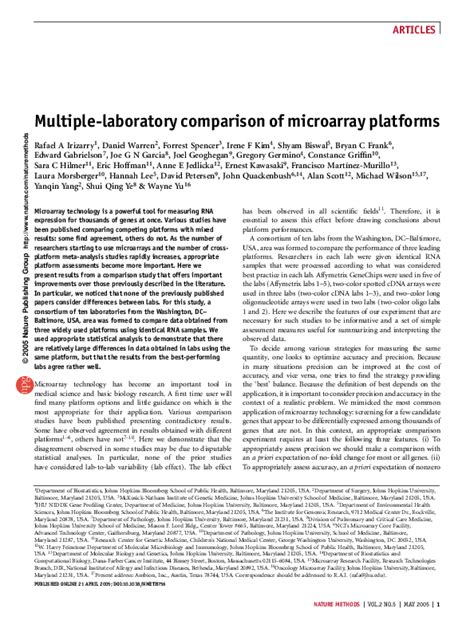 Pdf Multiple Laboratory Comparison Of Microarray Platforms