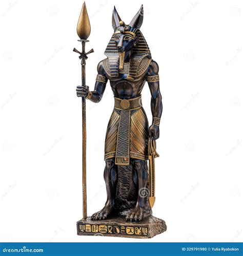 Statue Of Anubis The Jackal Headed God Holding A Staff And A Sword