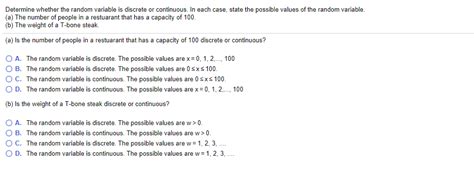 Solved Determine Whether The Random Variable Is Discrete Or Chegg