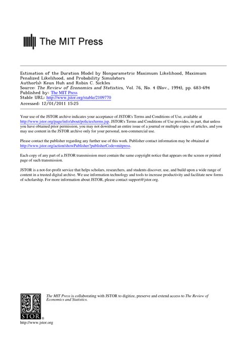Pdf Estimation Of The Duration Model By Nonparametric Maximum