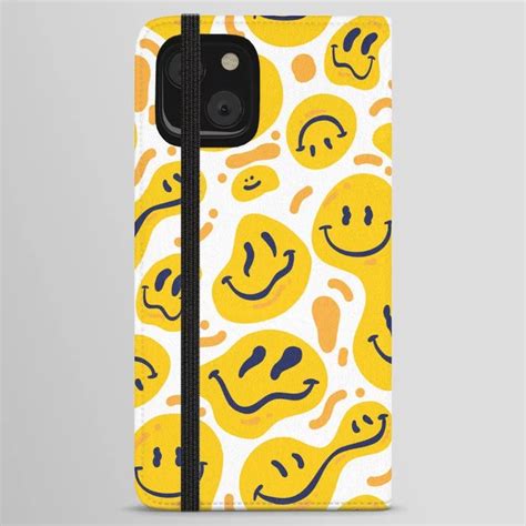 Yellow Wonky Dripping Smiley Faces Iphone Wallet Case Iphone Wallet