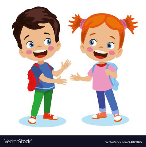 Cute Boys And Girls Meet Greetings Talk Royalty Free Vector
