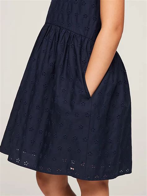 Th Monogram Mouwloze Jurk Met Broderie Anglaise Blauw Tommy Hilfiger