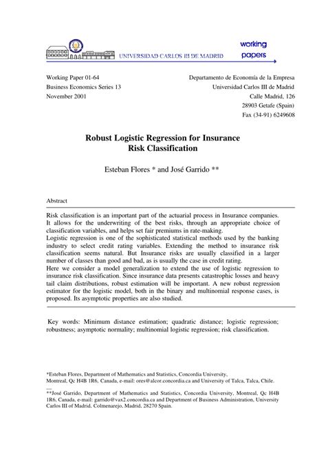 Pdf Robust Logistic Regression For Insurance Risk Classification