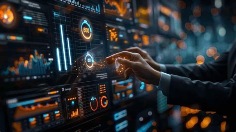 A Businessman Interacts With A Futuristic Data Dashboard Showcasing