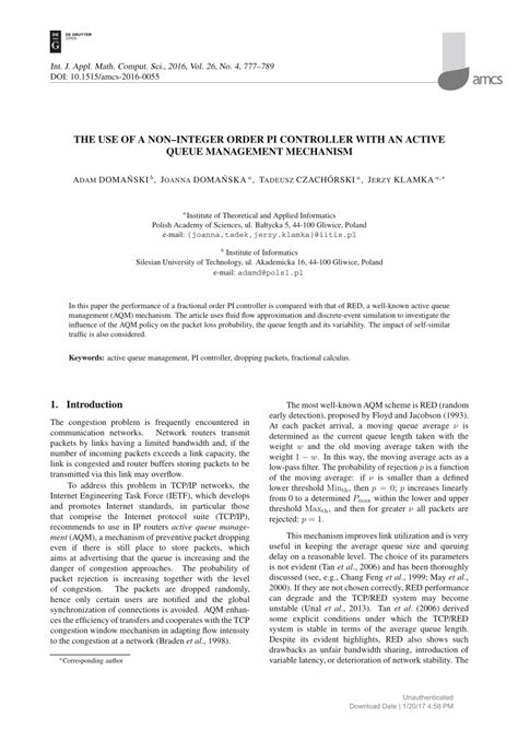 pdf the use of a non integer order pi controller with an active queue