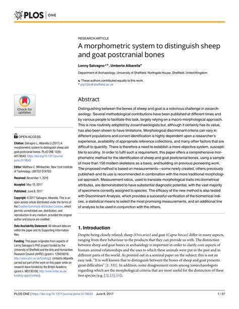 Pdf A Morphometric System To Distinguish Sheep And Goat Postcranial Bones