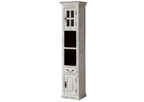 Massivmoebel24 Badmöbel Set Mango Akazie 44x35x188 Weiß Gewachst