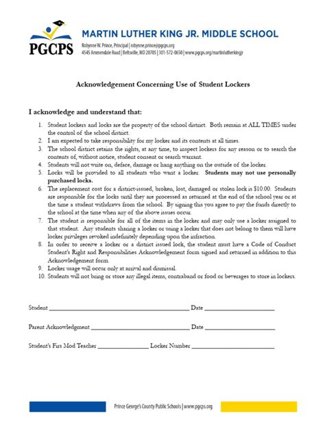 Locker Acknowledgment Permission Form Pdf Tools Consumer Goods