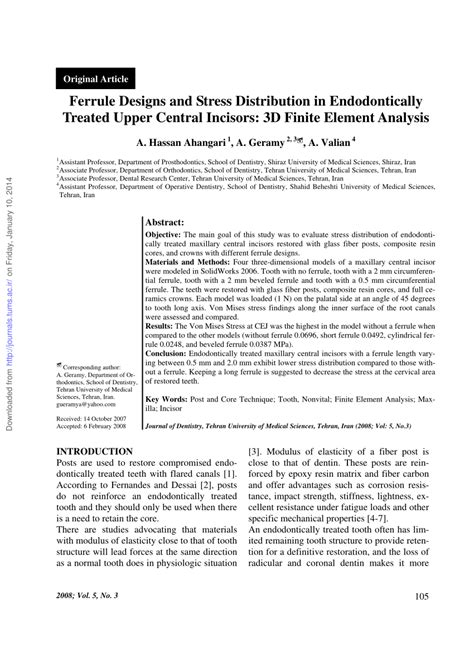 Pdf Ferrule Designs And Stress Distribution In Endodontically Treated Upper Central Incisors