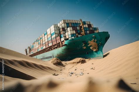 Container Cargo Ship Accident Crash Sandy Canal Concept Global Problem