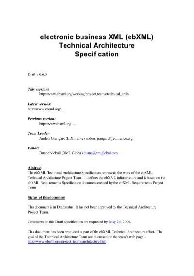 Electronic Business Xml Ebxml Technical Architecture Specification