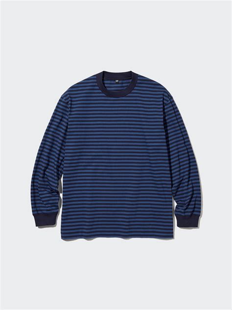 Washed Cotton Striped Crew Neck Long Sleeve T Shirt Oversized UNIQLO US