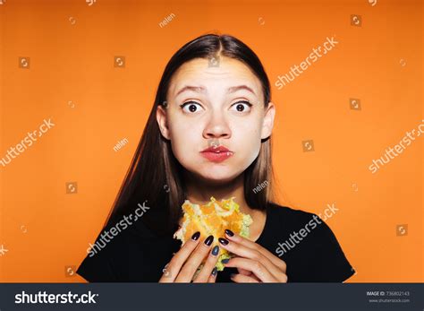 Sexy Girl Eating Appetizing Hamburger Her Stock Photo Shutterstock