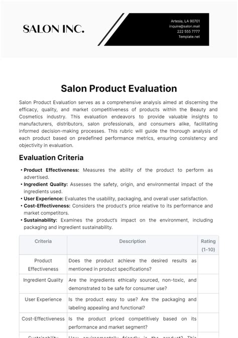 Free Salon Product Evaluation Template To Edit Online