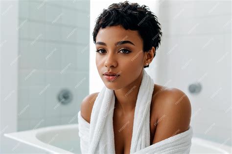 Premium Photo Young Attractive Black Girl Posing In The Bathroom