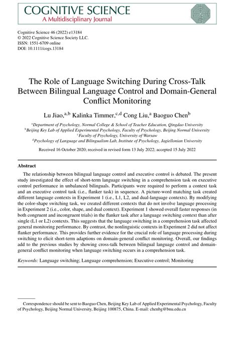 pdf the role of language switching during cross‐talk between