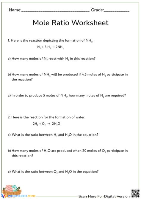 Molar Ratio Worksheet Molar Ratio Tpt