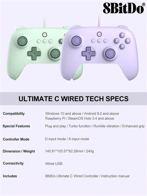 8bitdo Ultimate C Wired Controller For Windows Pc Android Steam Deck