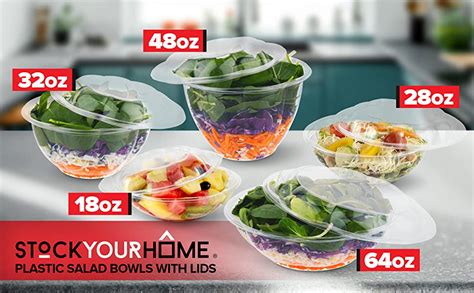 Stock Your Home 32oz Clear Plastic Salad Bowls With Lids 50 Pack