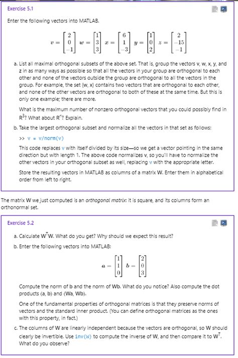 Solved Enter The Following Vectors Into MATLAB Chegg