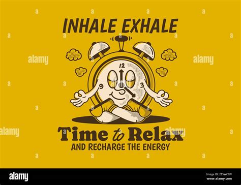 Time To Relax Alarm Clock Mascot Character Illustration In Meditation