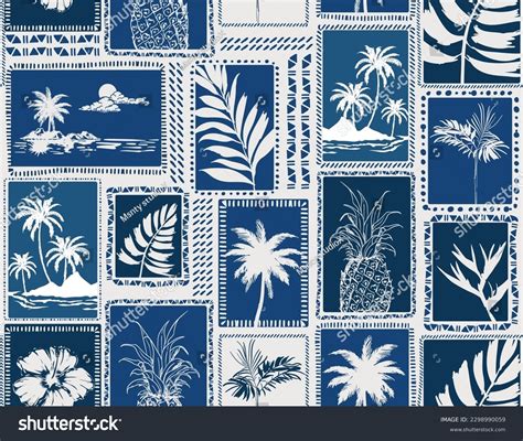 Retro Monotone Blue Tropical Palm Trees Stock Vector Royalty Free