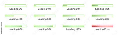 Percentage Loading Bar Infographic Icon Set 0 100 In Green Colour Set