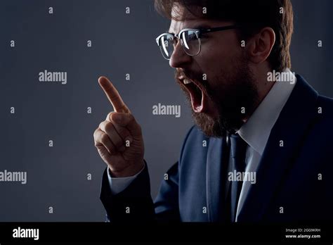 The Man In A Suit Emotions Hand Gestures Studio Stock Photo Alamy