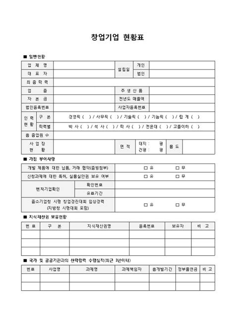 기업현황표창업 비즈폼 샘플양식 다운로드