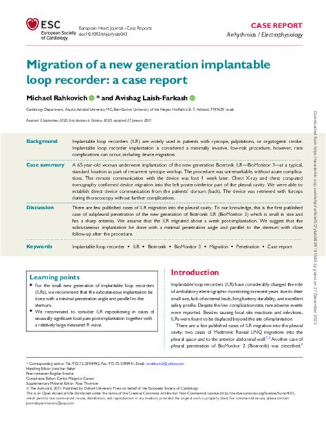 Pdf Migration Of A New Generation Implantable Loop Recorder A Case Report