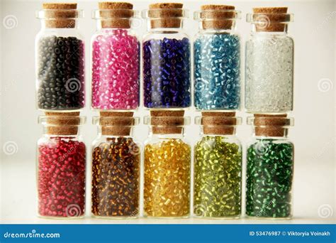 Tiny Glass Bottles Filled With Beads Stock Image Image Of Beauty