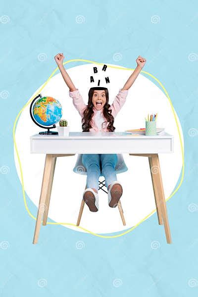 Composite Collage Artwork Of Youngster Small Schoolgirl Preteen Headless Brain Celebrate Done