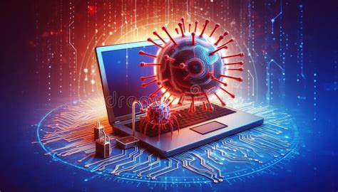 Digital Virus Concept On Laptop With Malware Visuals Stock Illustration