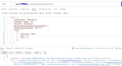 Error While Creating A Sales Invoice Using Postman Frappe Forum