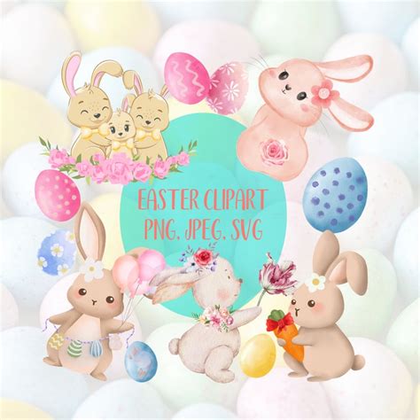Easter Clipart Digital Downloads Watercolour Easter Bunnies Etsy