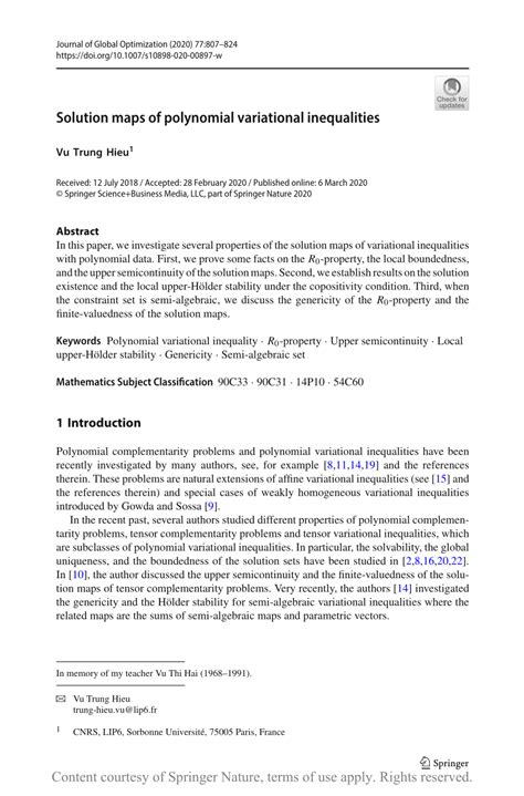 Solution Maps Of Polynomial Variational Inequalities Request Pdf