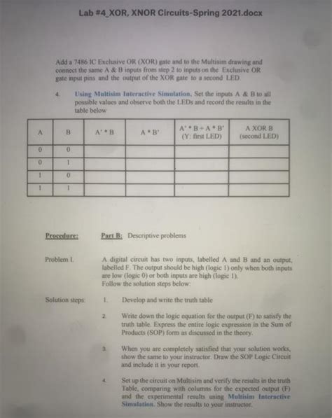 Lab Exchisive OR XOR And Exclusive NOR XNOR Chegg