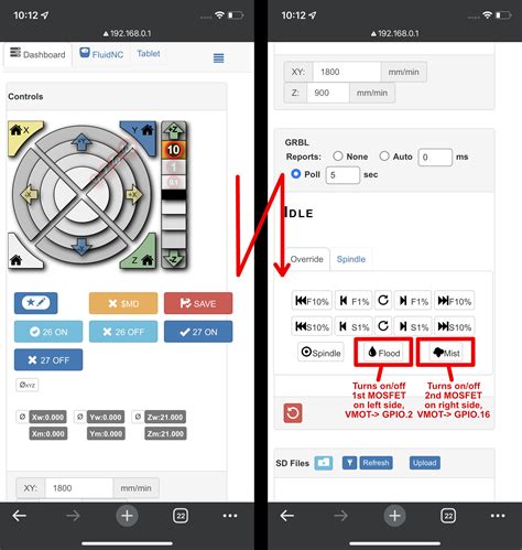 details for switching on off the mosfets via either web ui buttons or