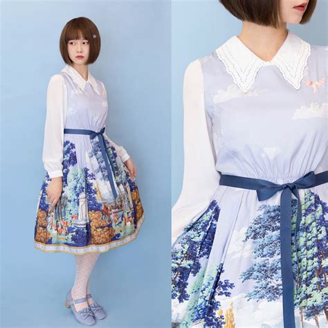 [110cm Bust] Himena Fatalistic Garden Jsk Scarf Size 3 Blue